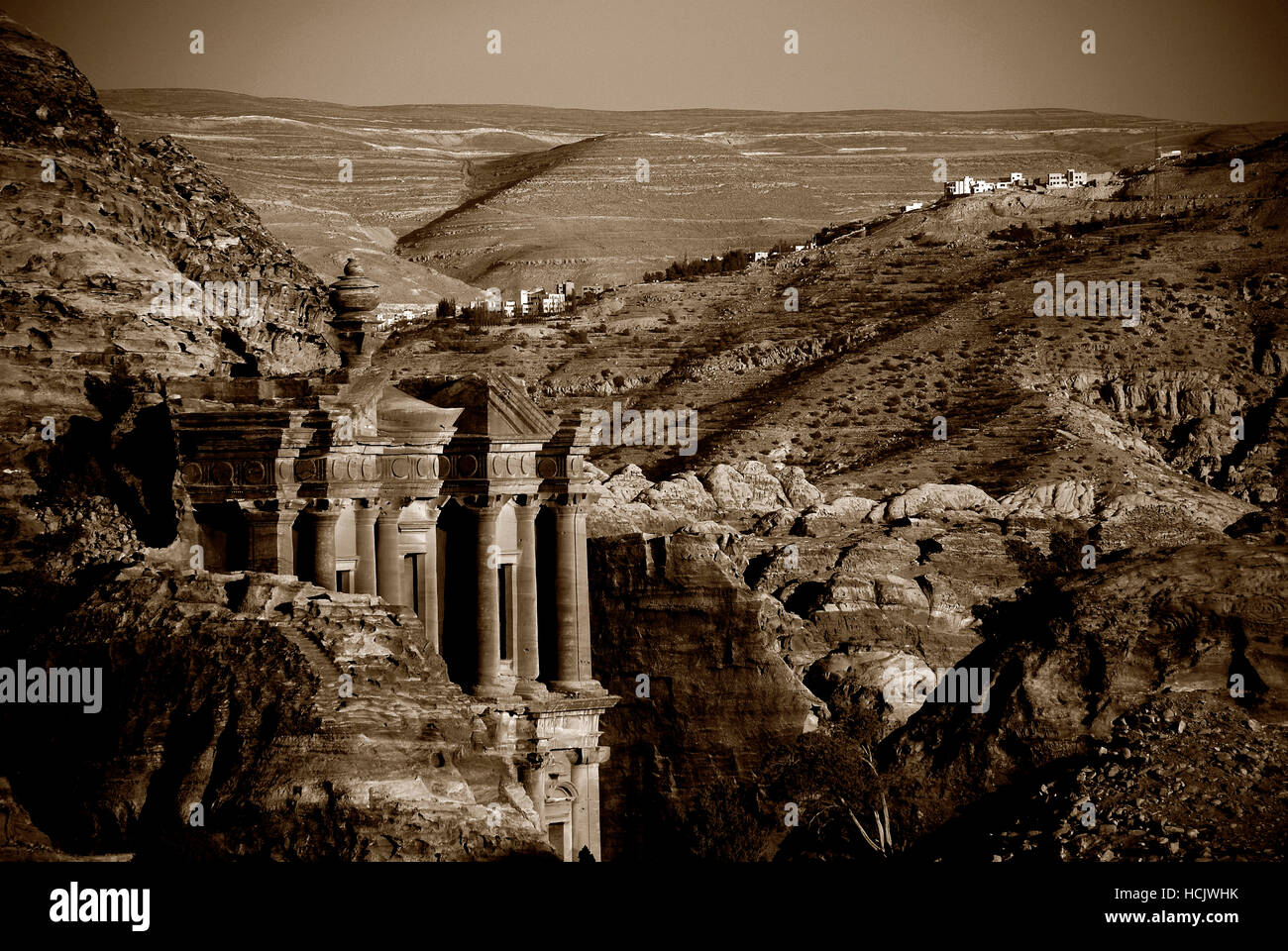 A wide view of Petra's monastery, one of the most sacred buildings of ...