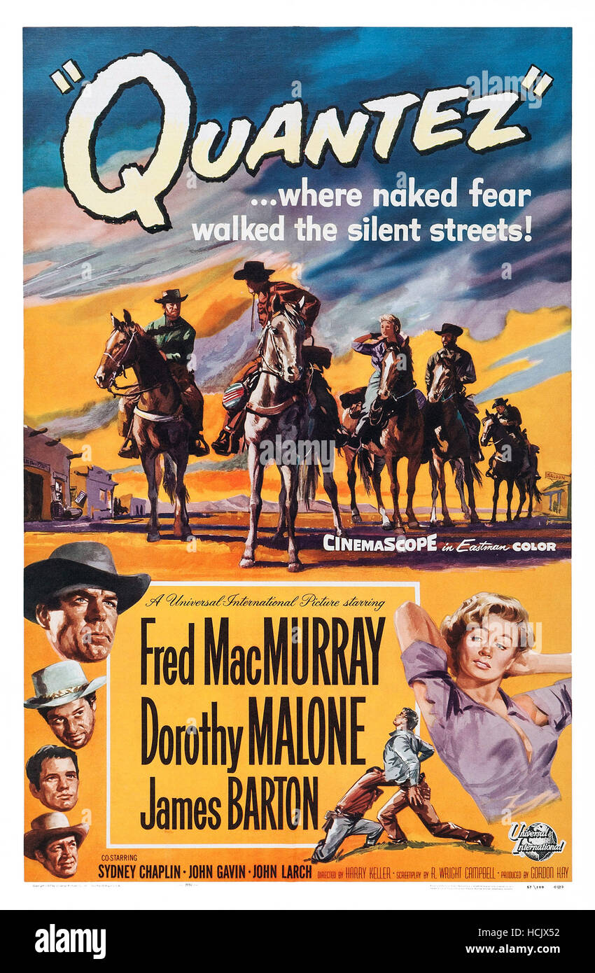 QUANTEZ, US poster, left from top: Fred MacMurray, Sydney Chaplin, John ...
