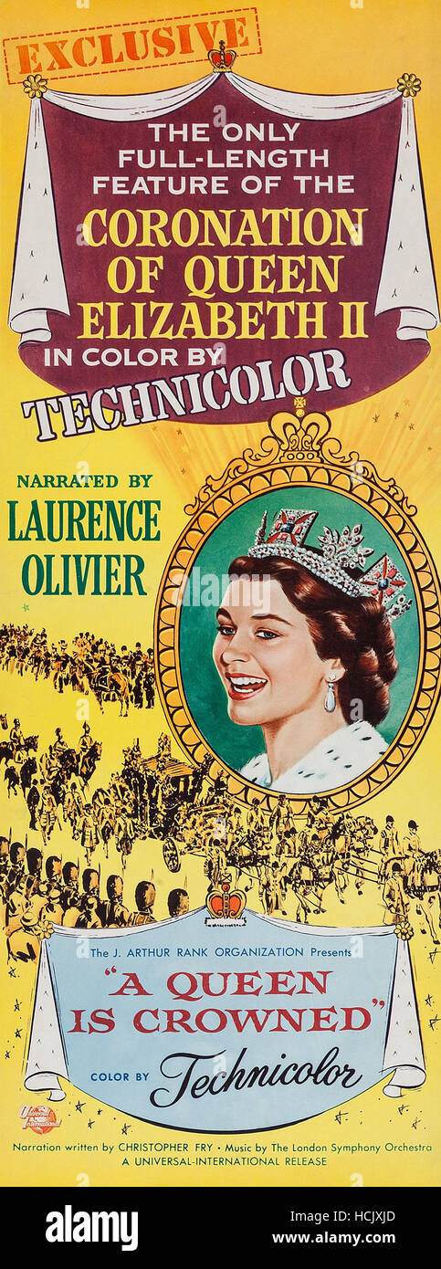 A QUEEN IS CROWNED, Queen Elizabeth II on insert poster, 1953 Stock ...