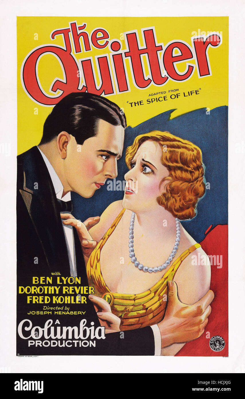 THE QUITTER, US poster art, from left: Ben Lyon, Dorothy Revier, 1929 Stock Photo - Alamy