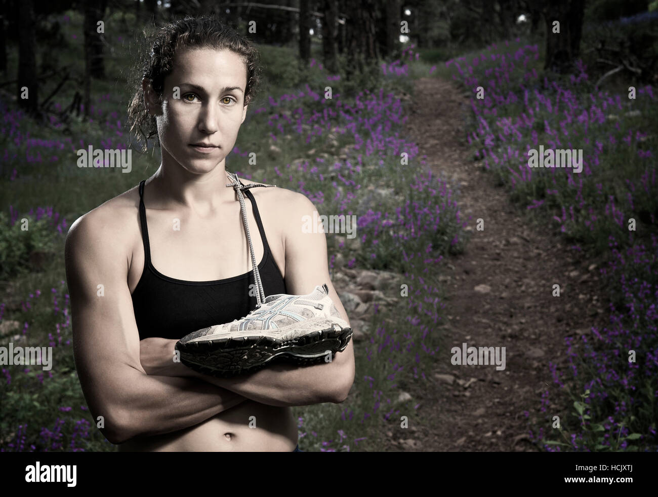 Laura Shultz trail running in Lefthand Canyon near Boulder, CO Stock ...
