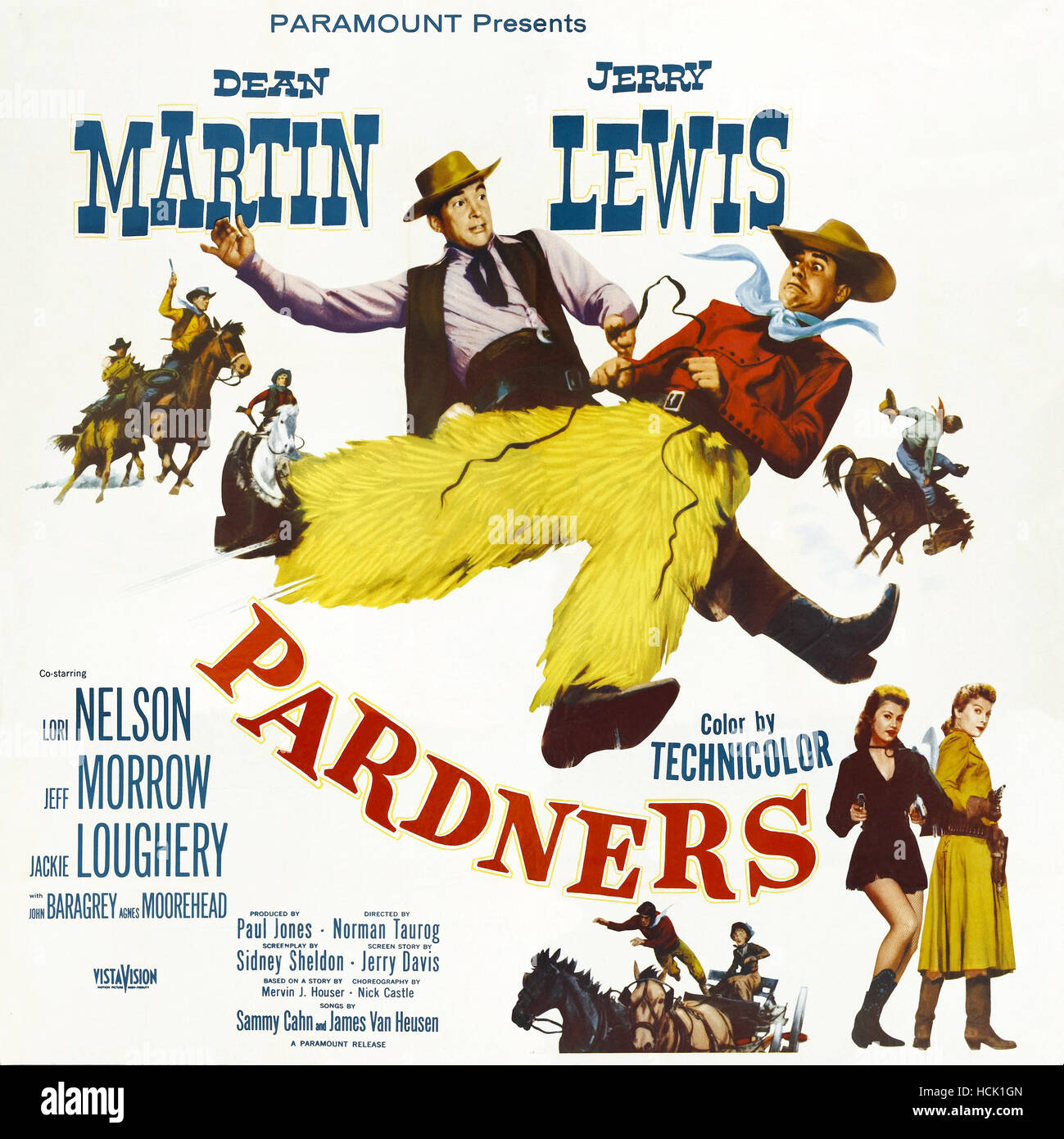 PARDNERS, from left: Dean Martin, Jerry Lewis, Jackie Loughery, Lori Nelson, 1956 Stock Photo ...