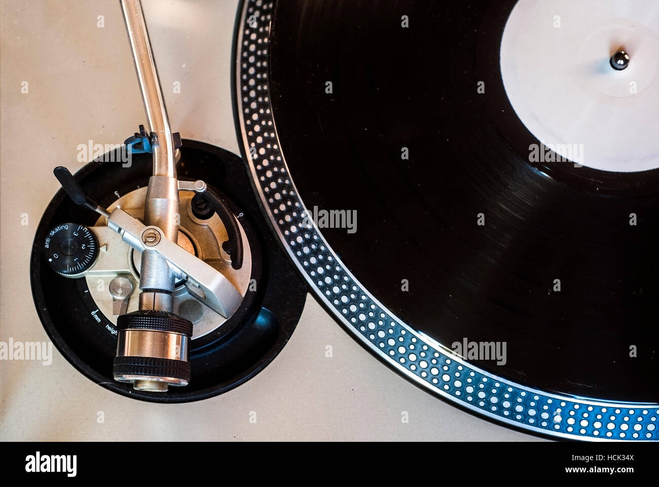 Close-up view of clean vintage turntable arm with counterweight Stock ...