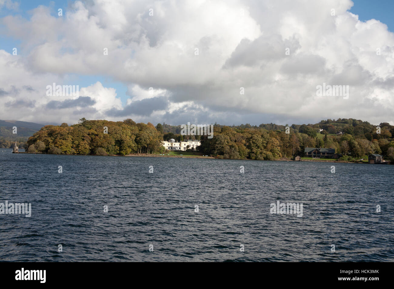 Storrs Hall Hotel on the eastern shore of Windermere Autumn day Lake ...