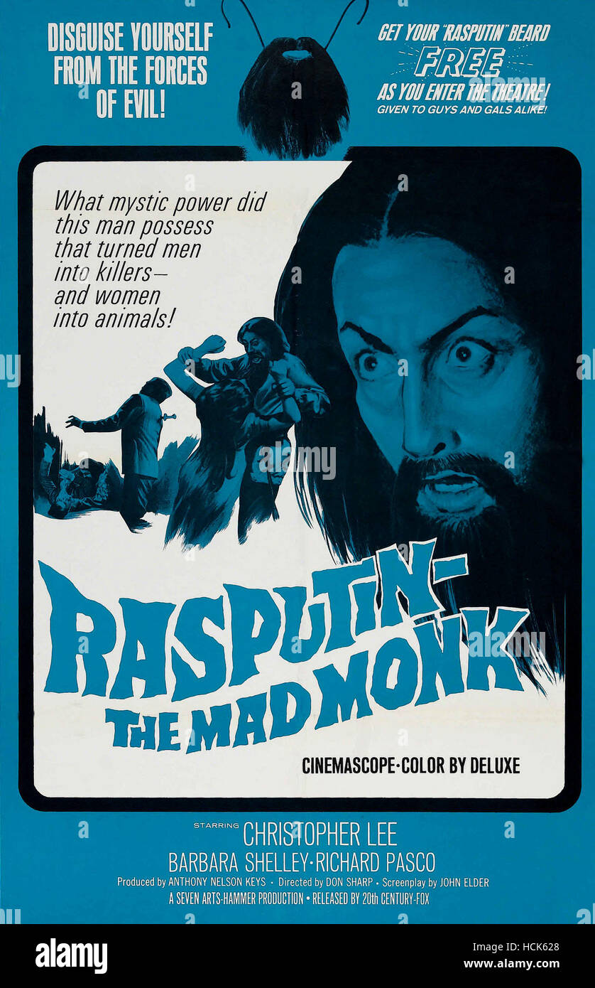 RASPUTIN: THE MAD MONK, Christopher Lee as Rasputin (bearded, center ...