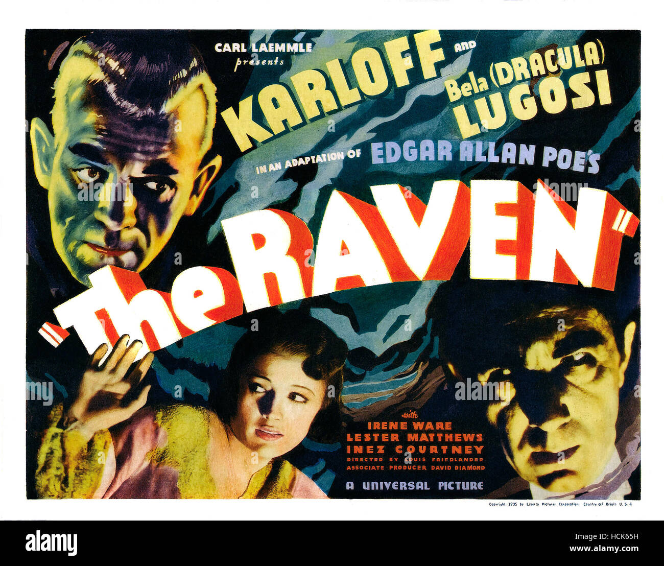 THE RAVEN, from left: Boris Karloff, Irene Ware, Bela Lugosi, 1935 ...
