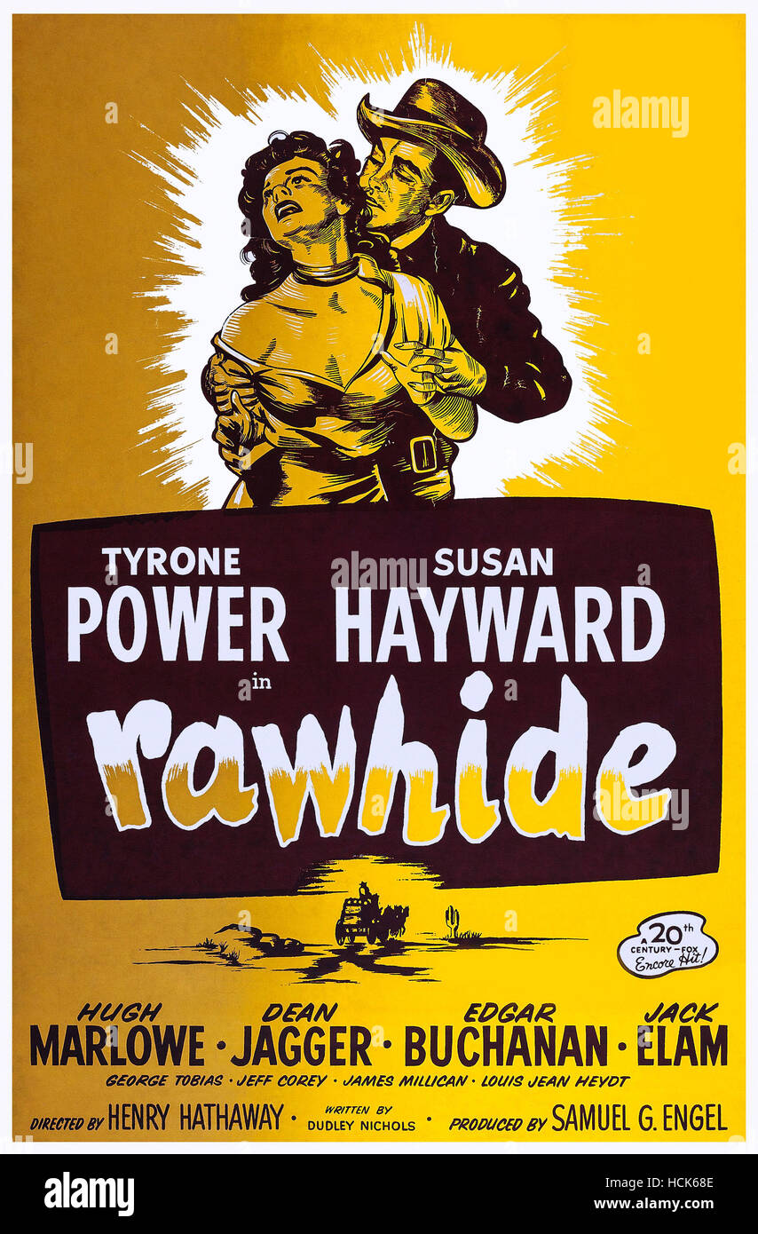 RAWHIDE, US poster art, from left: Susan Hayward, Tyrone Power, 1951 ...