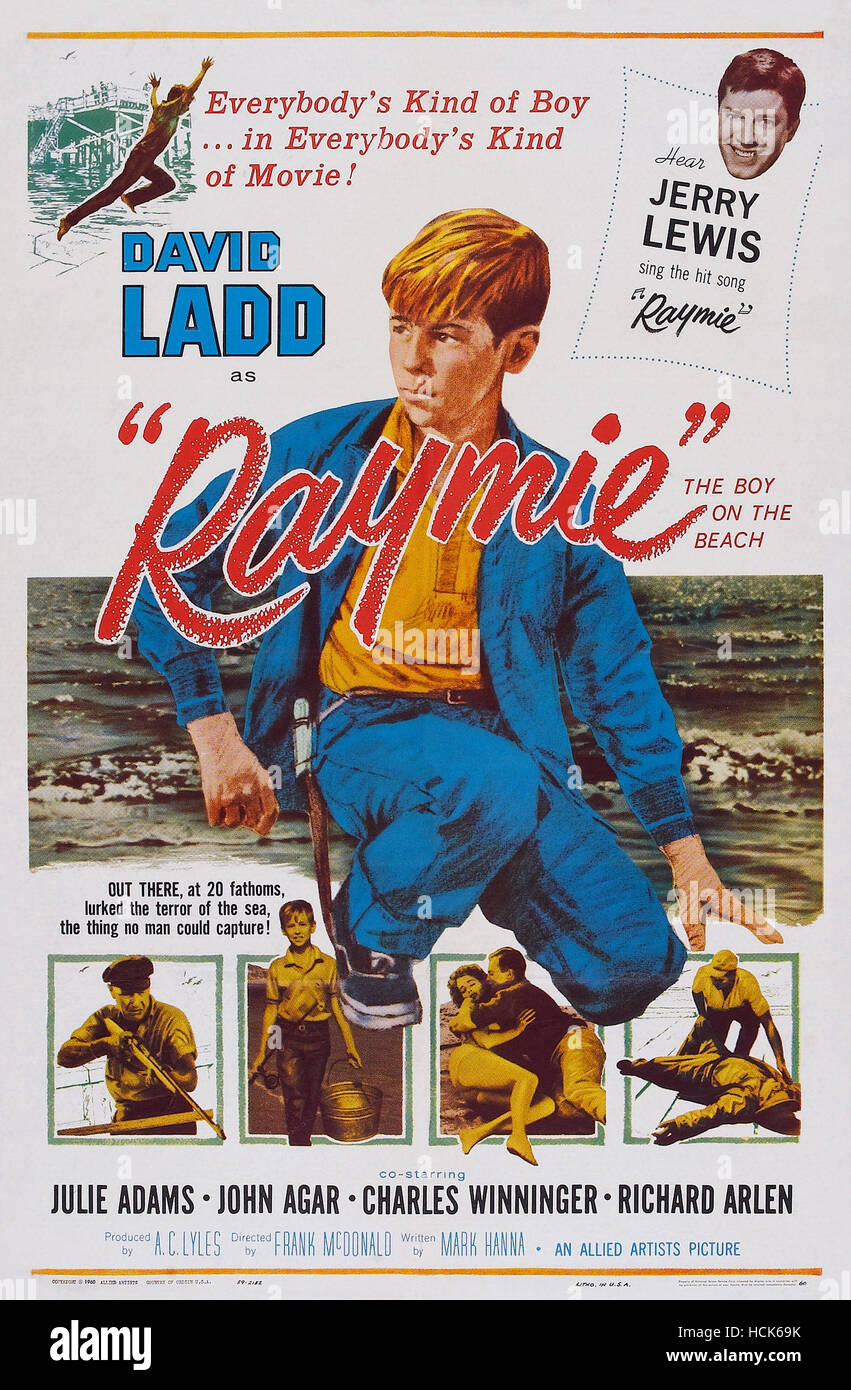 RAYMIE, US poster, David Ladd (center), Jerry Lewis (top), 1960 Stock ...