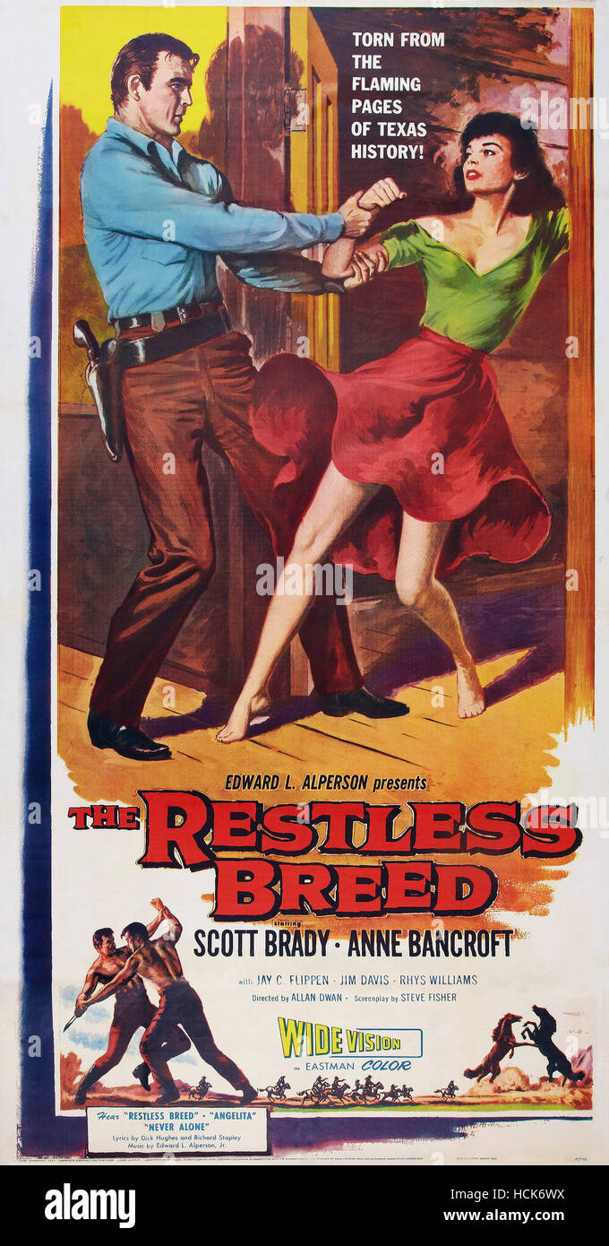 THE RESTLESS BREED, US poster art, from left: Scott Brady, Anne Bancroft, 1957 Stock Photo - Alamy