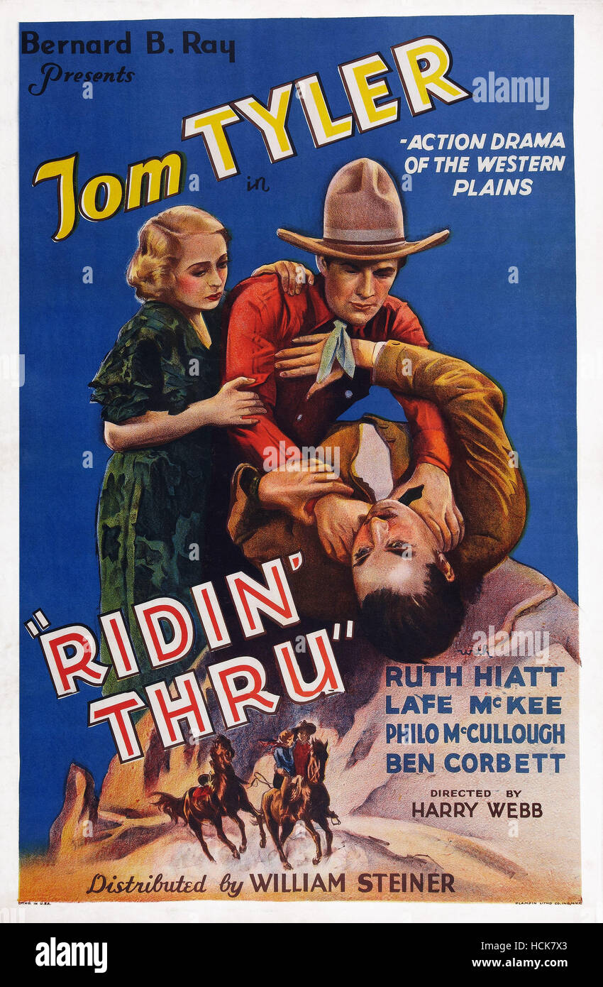 RIDIN' THRU, US poster art, from left: Ruth Hiatt, Tom Tyler, 1934 ...