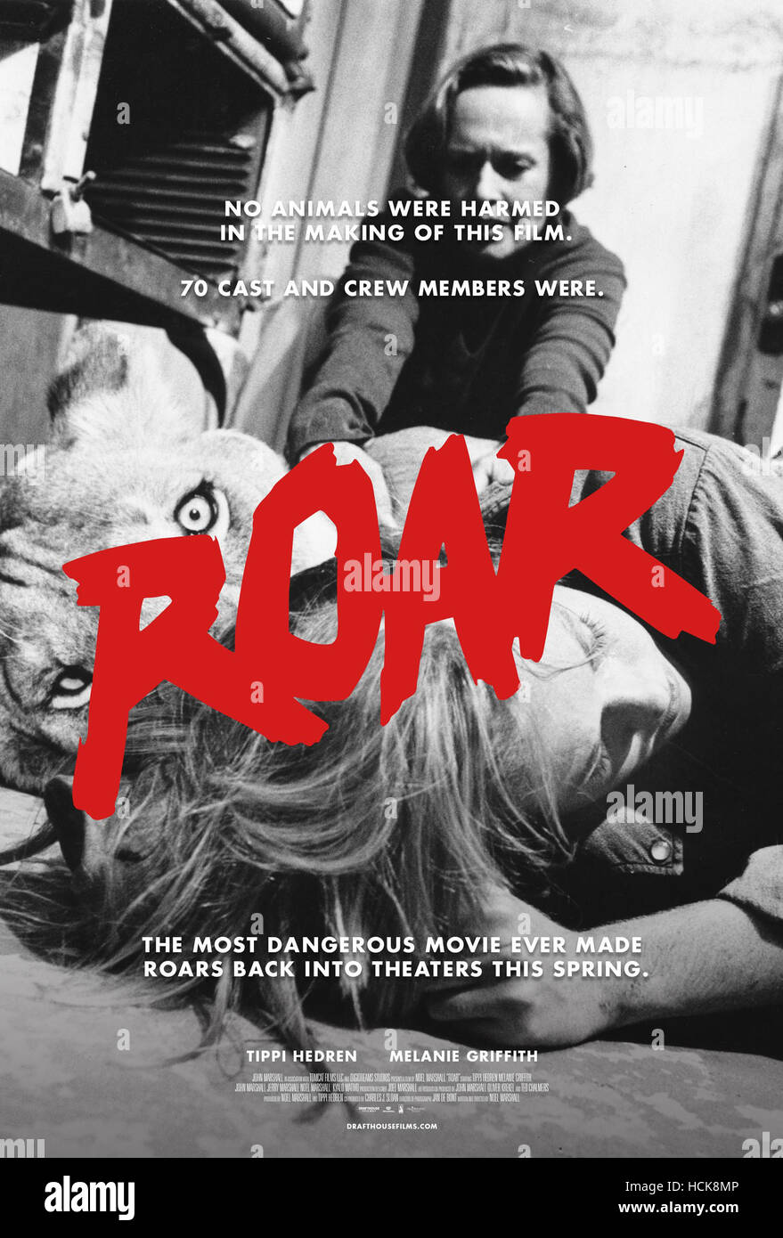 ROAR, US 2015 re-release poster, rear: Tippi Hedren, 1981. ©Drafthouse ...