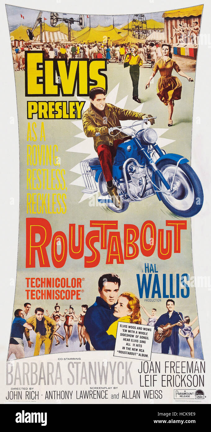 ROUSTABOUT, US poster art, top from back: Barbara Stanwyck, Joan ...