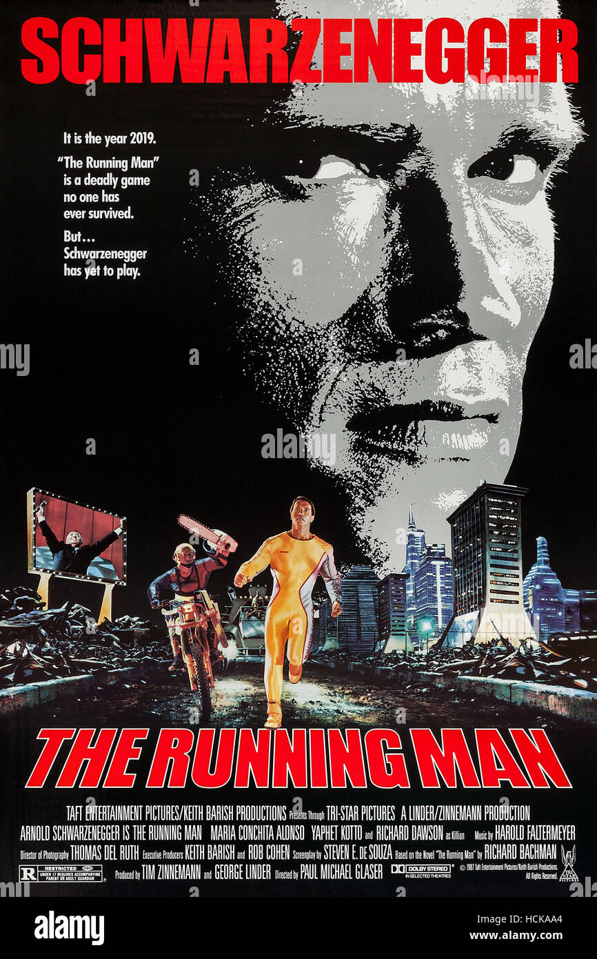 THE RUNNING MAN, US poster art, Arnold Schwarzenegger, 1987, ©TriStar ...