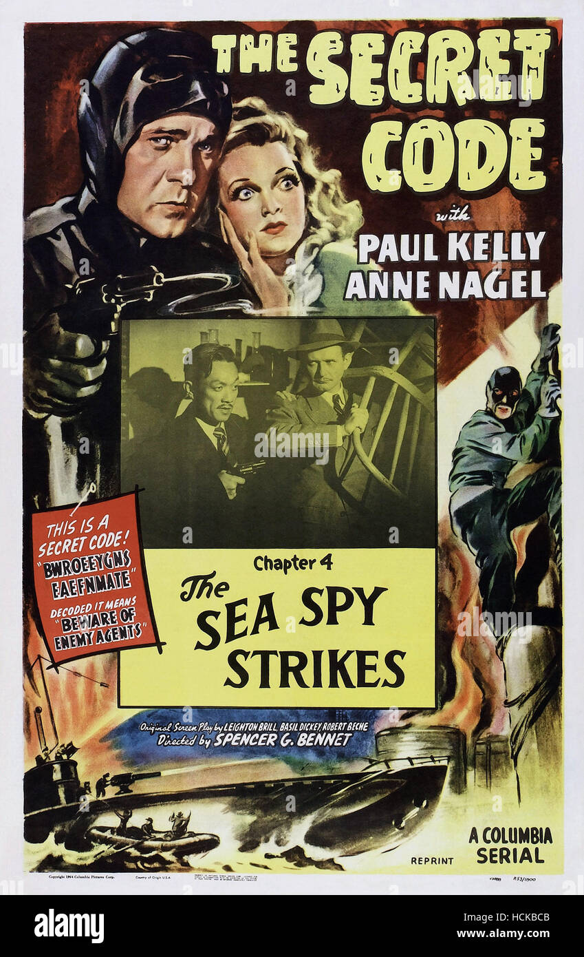THE SECRET CODE, US poster, top from left: Paul Kelly, Anne Nagel, 1942 ...