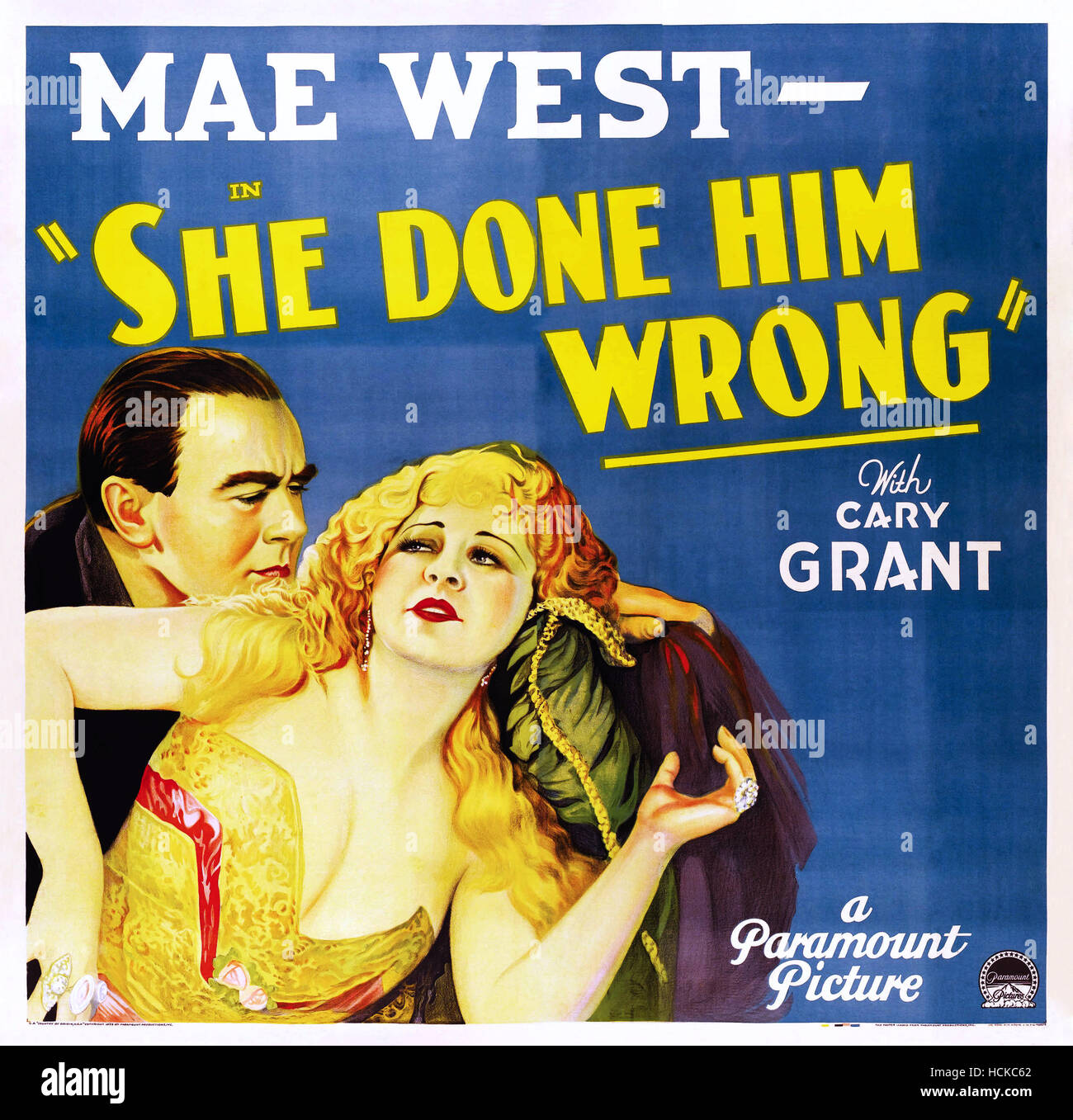 SHE DONE HIM WRONG, l-r: Owen Moore, Mae West on poster art, 1933 Stock ...