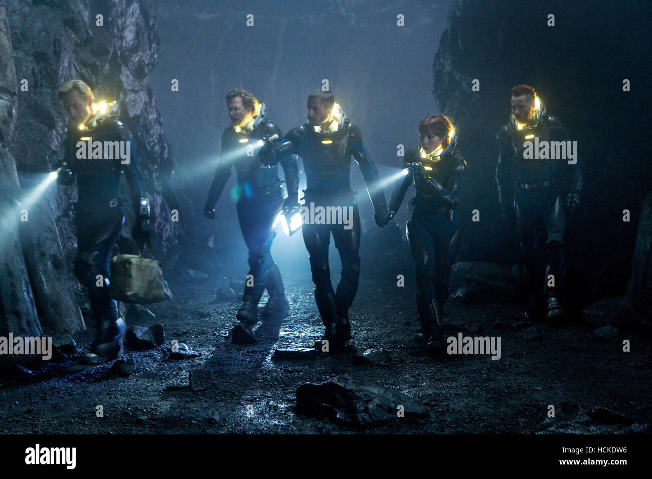 PROMETHEUS, from left: Michael Fassbender, Guy Pearce, Logan Marshall ...