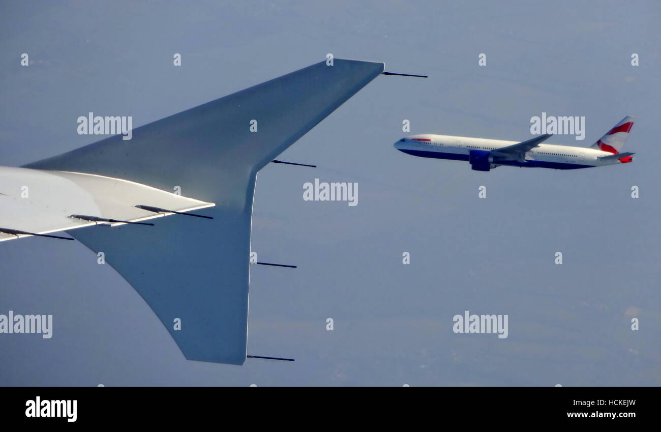 Two airplanes in the air - competition in airlines industry Stock Photo ...