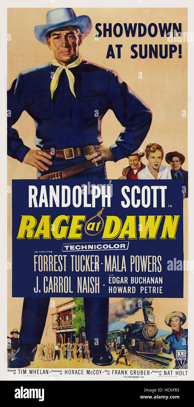 RAGE AT DAWN, US poster art, top from left: Randolph Scott, Edgar ...