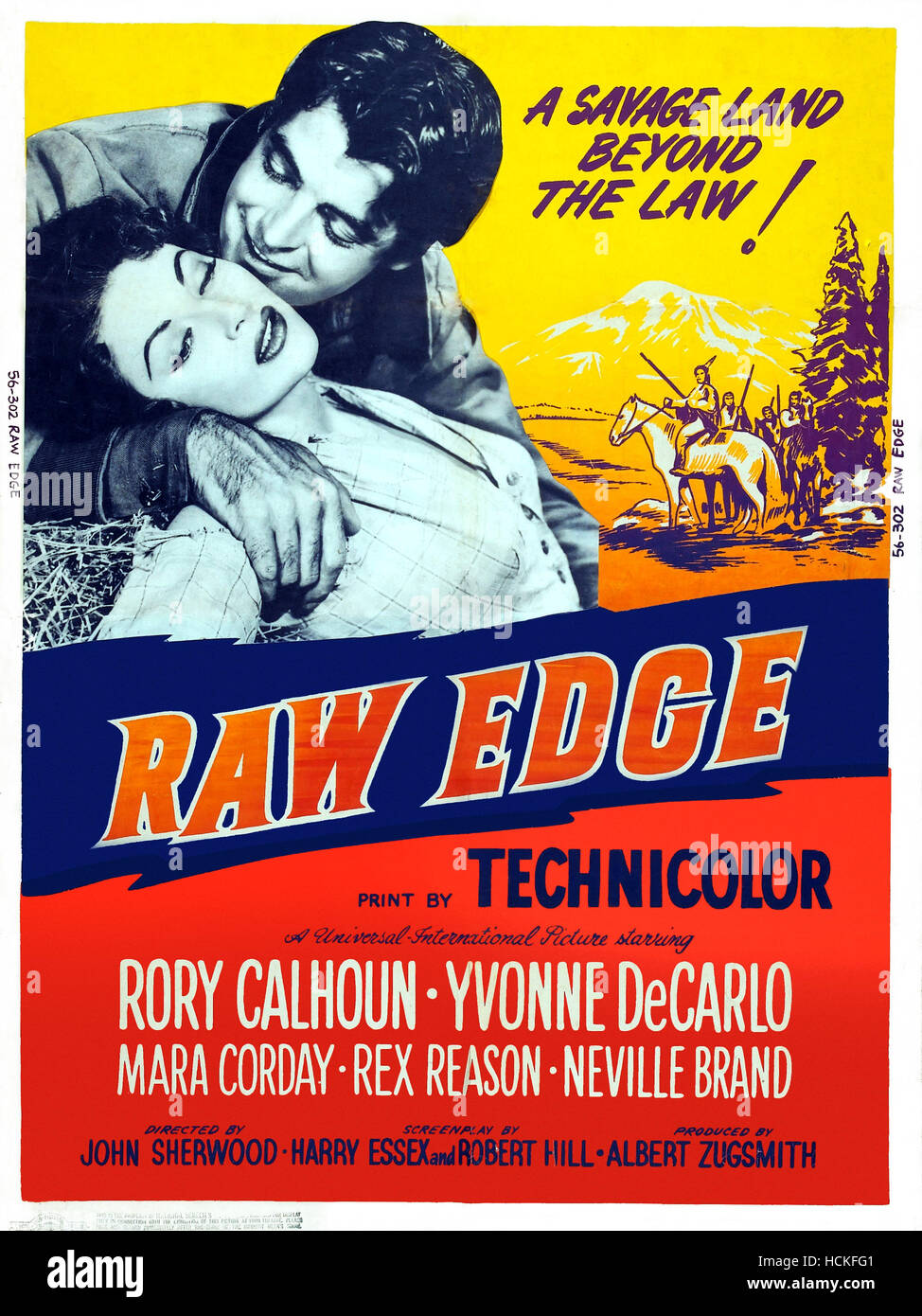 RAW EDGE, US poster, from left: Yvonne De Carlo, Rory Calhoun, 1956 ...