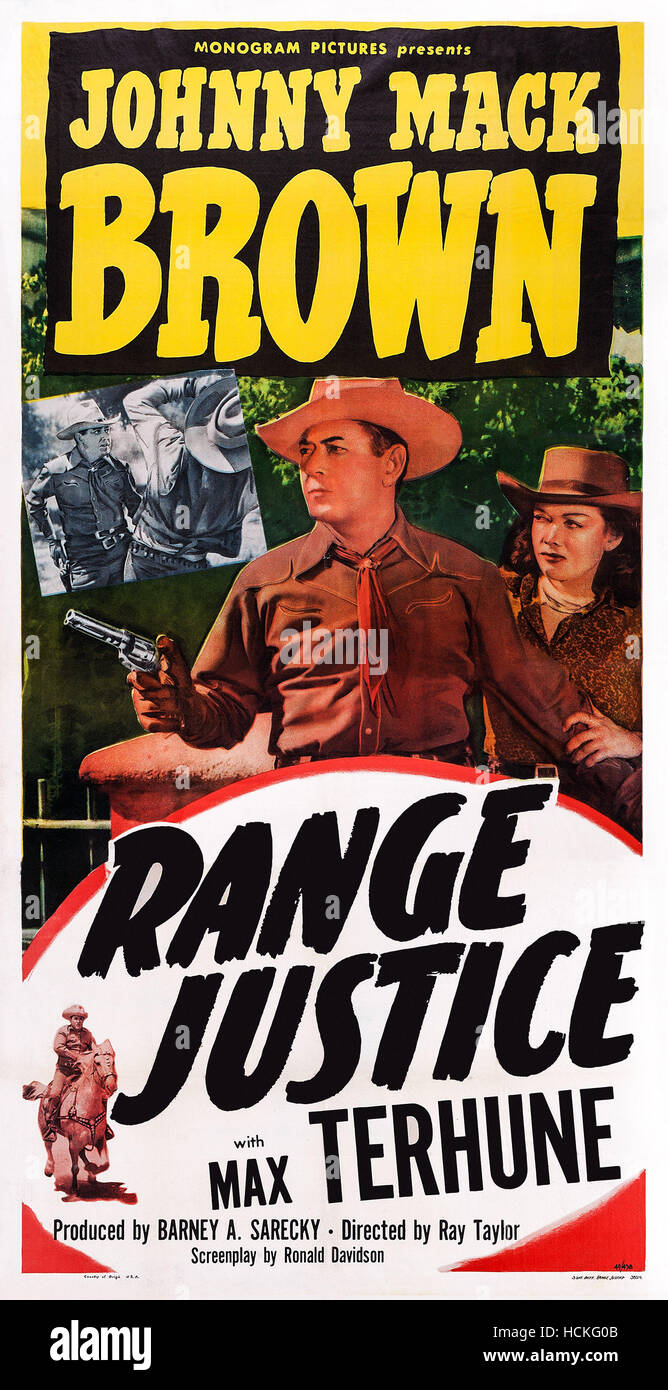 RANGE JUSTICE, US poster art, from left: Johnny Mack Brown, Felice ...
