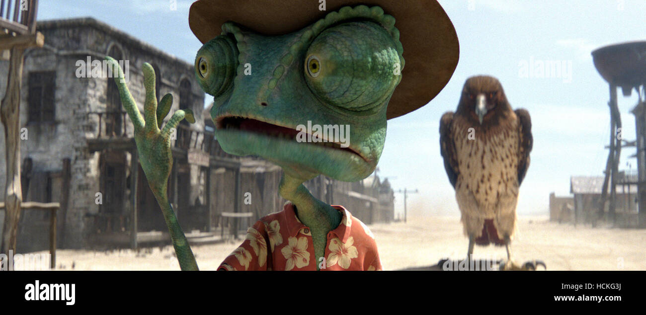 RANGO, from left: Rango (voice: Johnny Depp), Hawk, 2011. ©Paramount ...