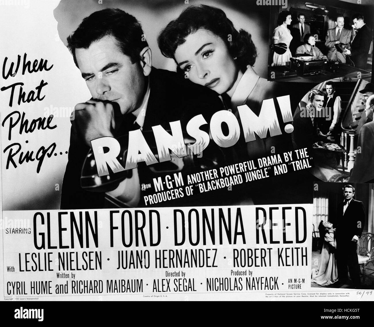 RANSOM!, center from left: Glenn Ford, Donna Reed; top right first ...