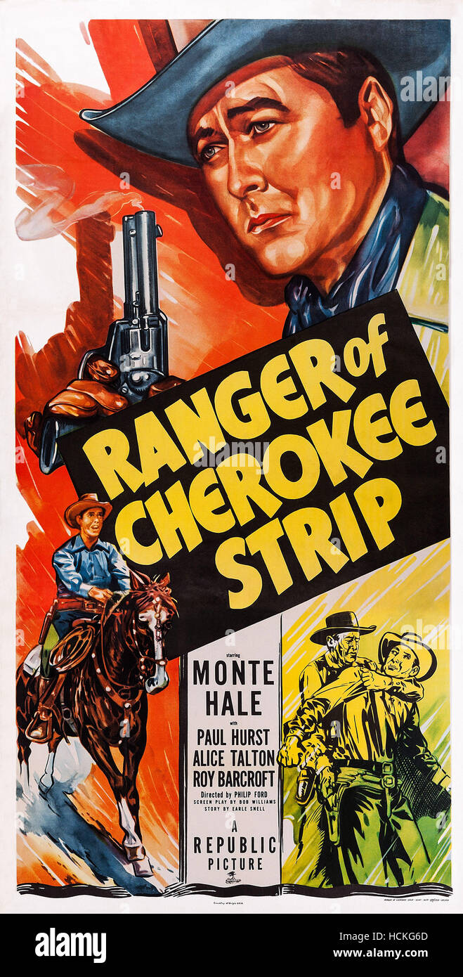 RANGER OF CHEROKEE STRIP, US poster art, Monte Hale, 1949 Stock Photo ...