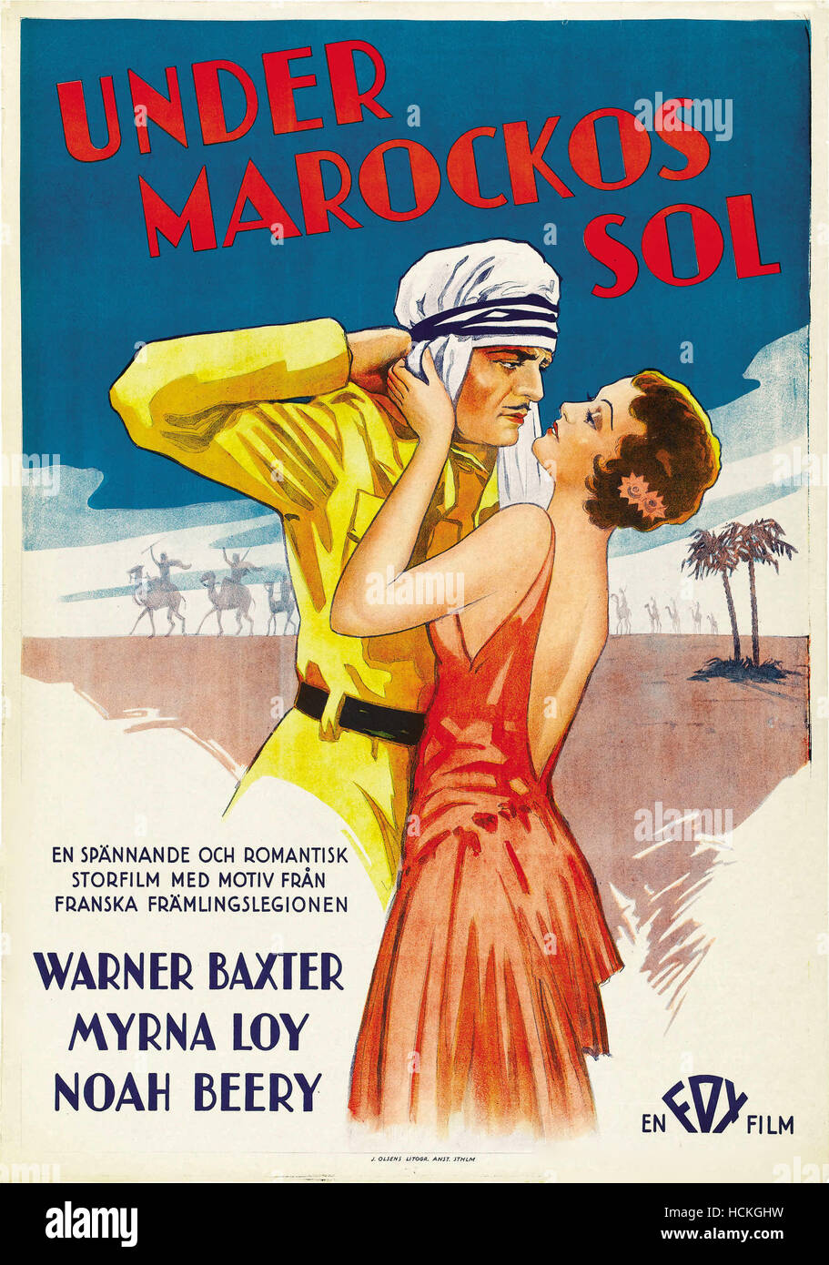 RENEGADES, (aka UNDER MAROCKOS SOL), Swedish poster, from left: Warner Baxter, Myrna Loy, 1930 ...