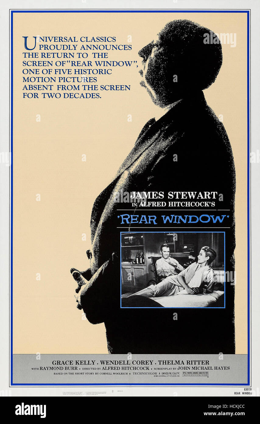 REAR WINDOW, US poster, Alfred Hitchcock (rear), from left: James ...