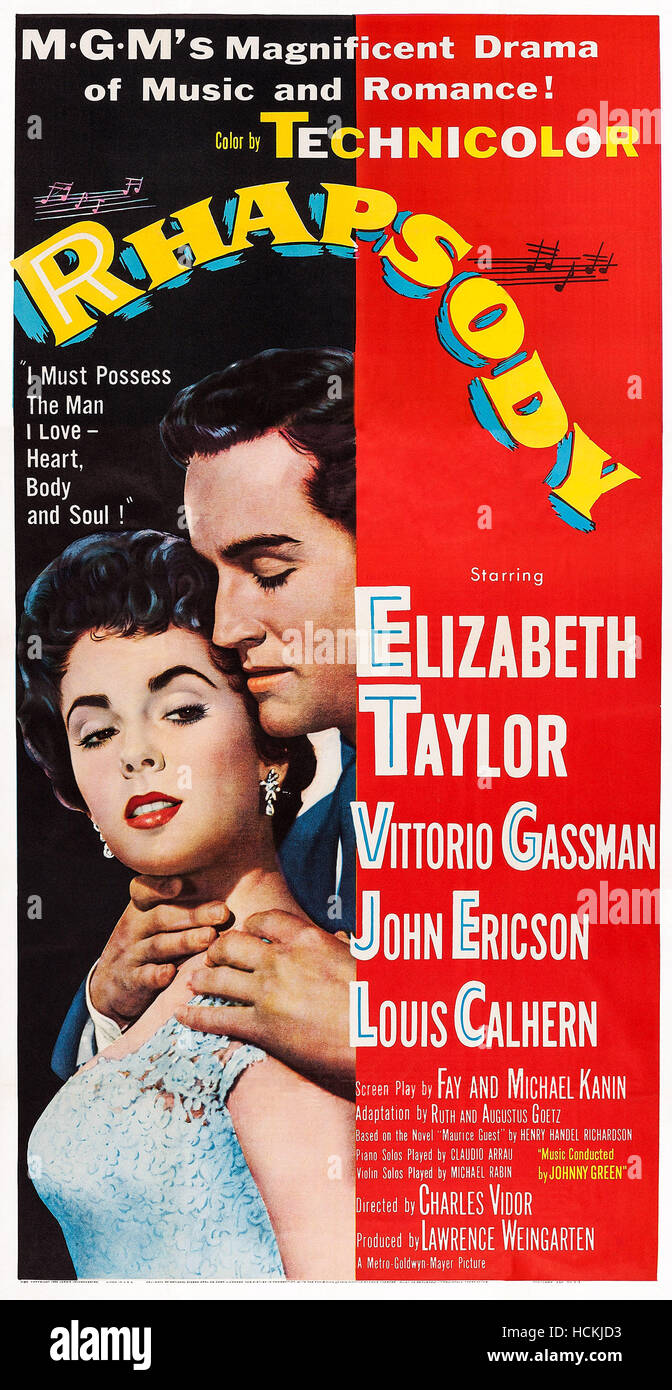 RHAPSODY, US poster art, from left, Elizabeth Taylor, Vittorio Gassman ...