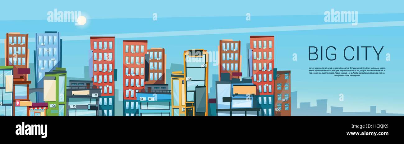 Big Modern City View Cityscape Skyline Banner With Copy Space Stock ...