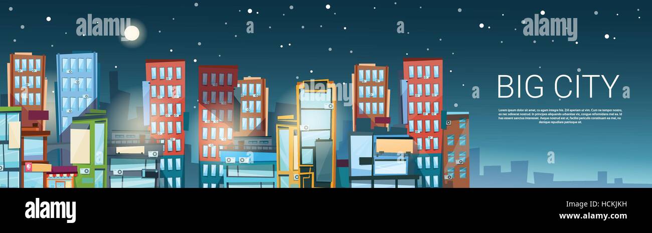 Big Modern City View Cityscape Skyline Banner With Copy Space Stock ...
