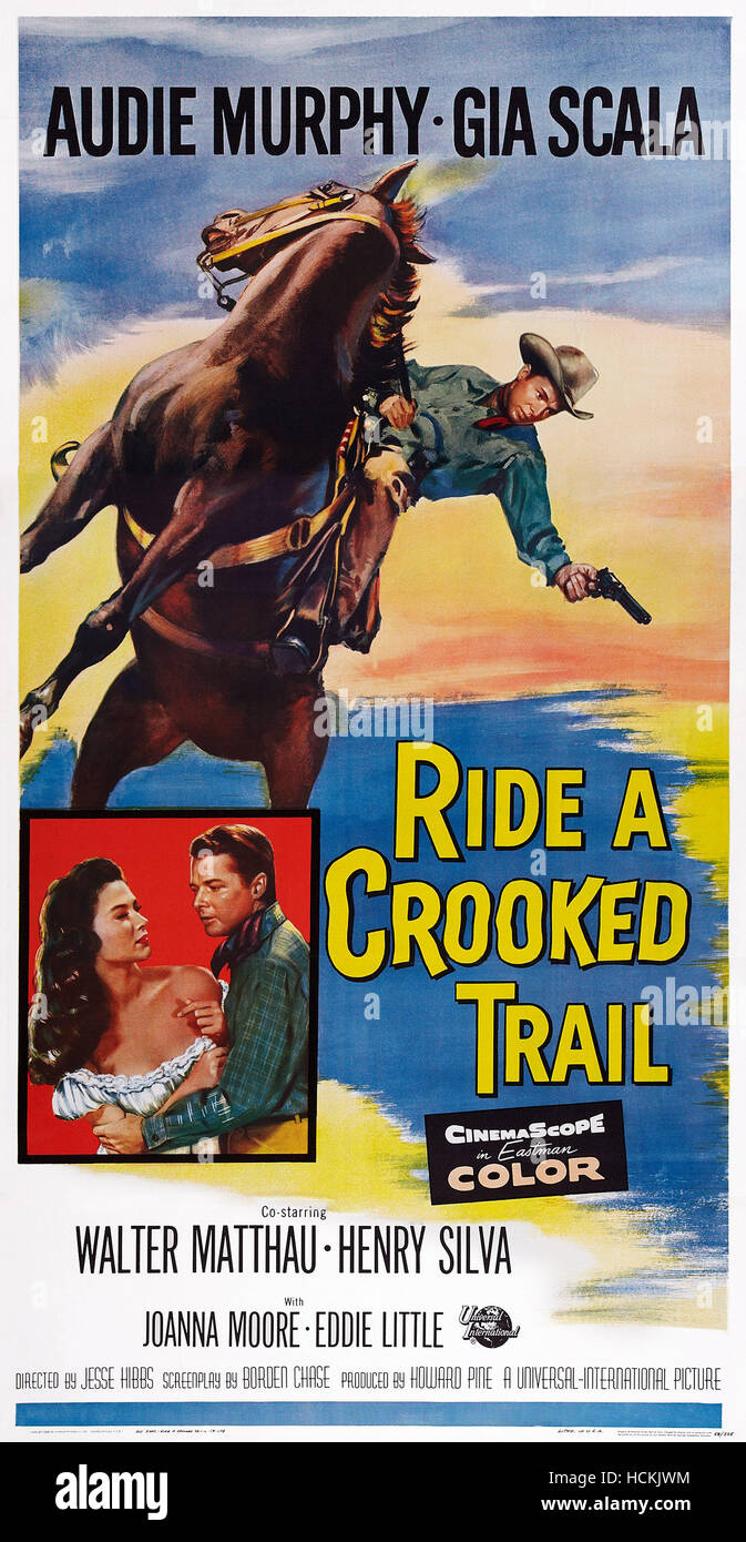 RIDE A CROOKED TRAIL, US poster art, above on horse: Audie Murphy ...