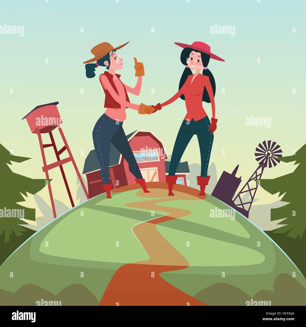 Farmer Country Woman Hand Shake Agriculture Farmland Background Stock ...