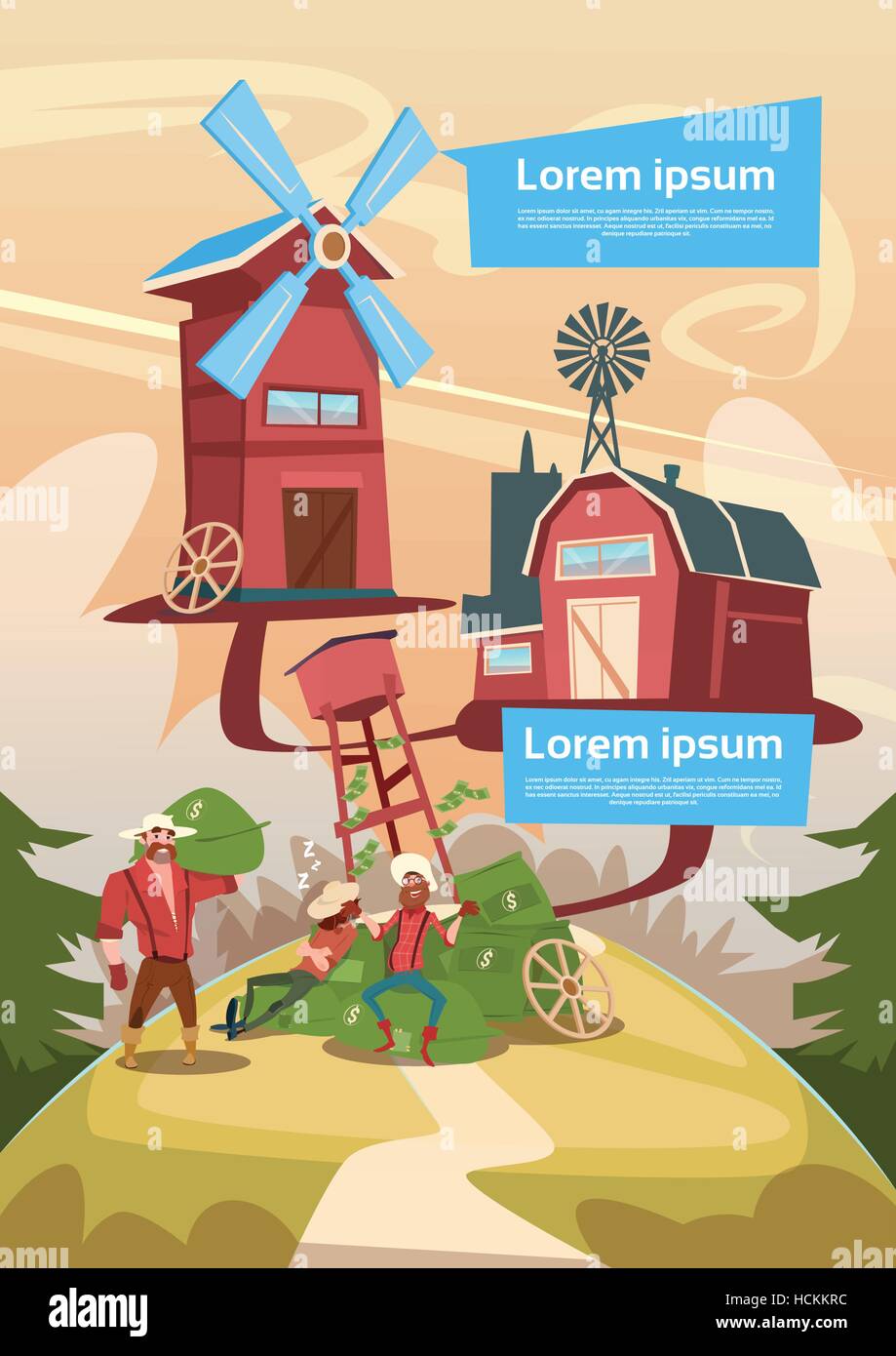 Rich Farmers Countryman With Money Sacks Farm Background Stock Vector ...