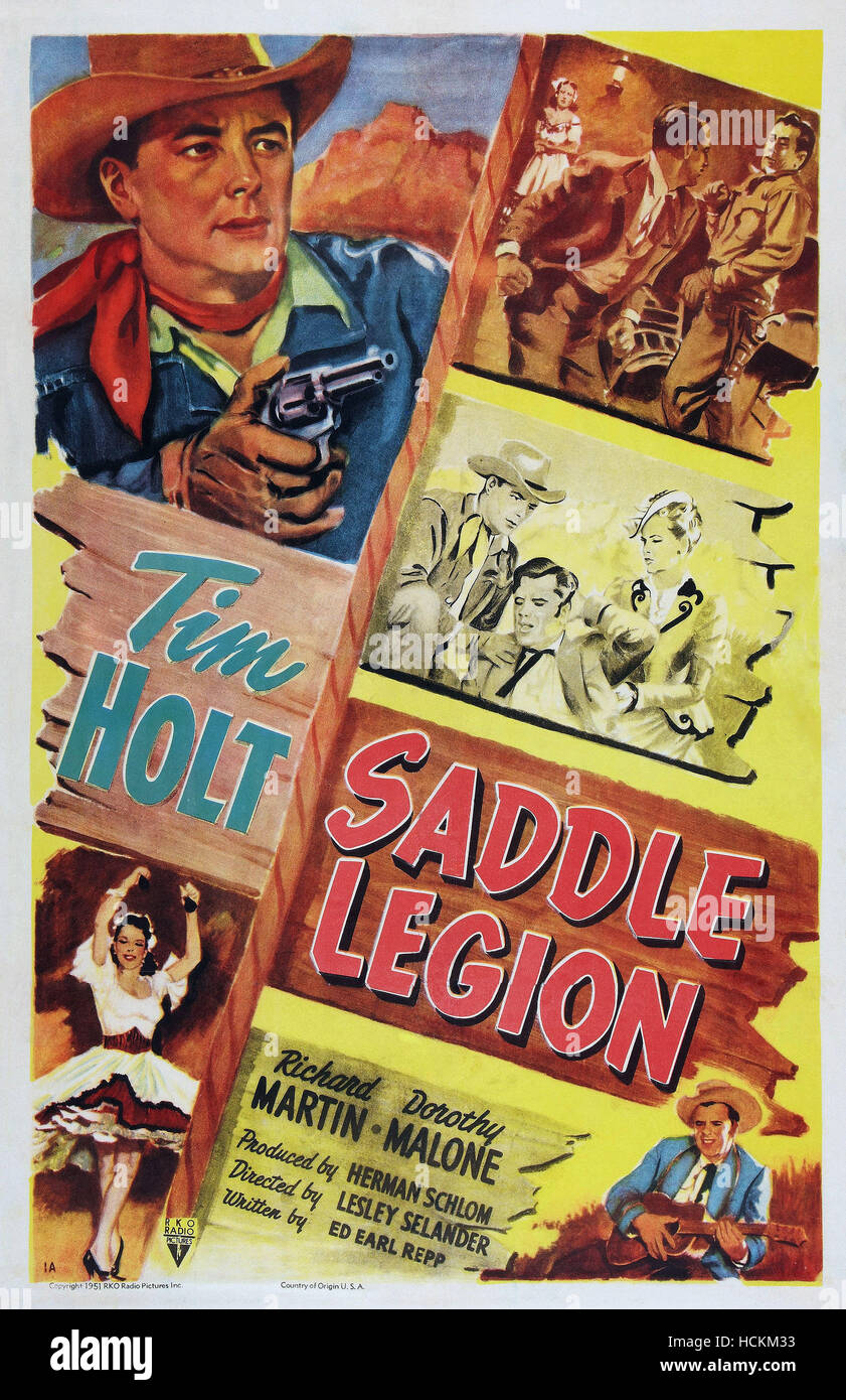 SADDLE LEGION, US poster art, top left: Tim Holt; bottom left: Movita ...