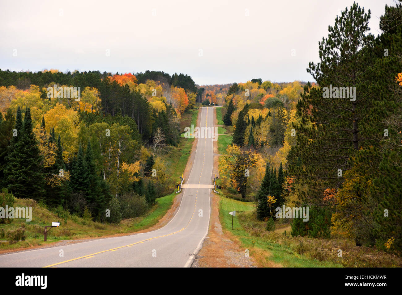 Rural road in northern Wisconsin between Park Falls and Winter Stock ...