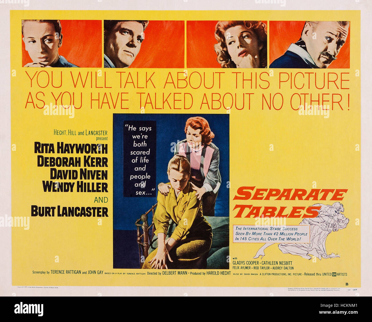SEPARATE TABLES, US poster, top from left: Deborah Kerr, Burt Lancaster ...