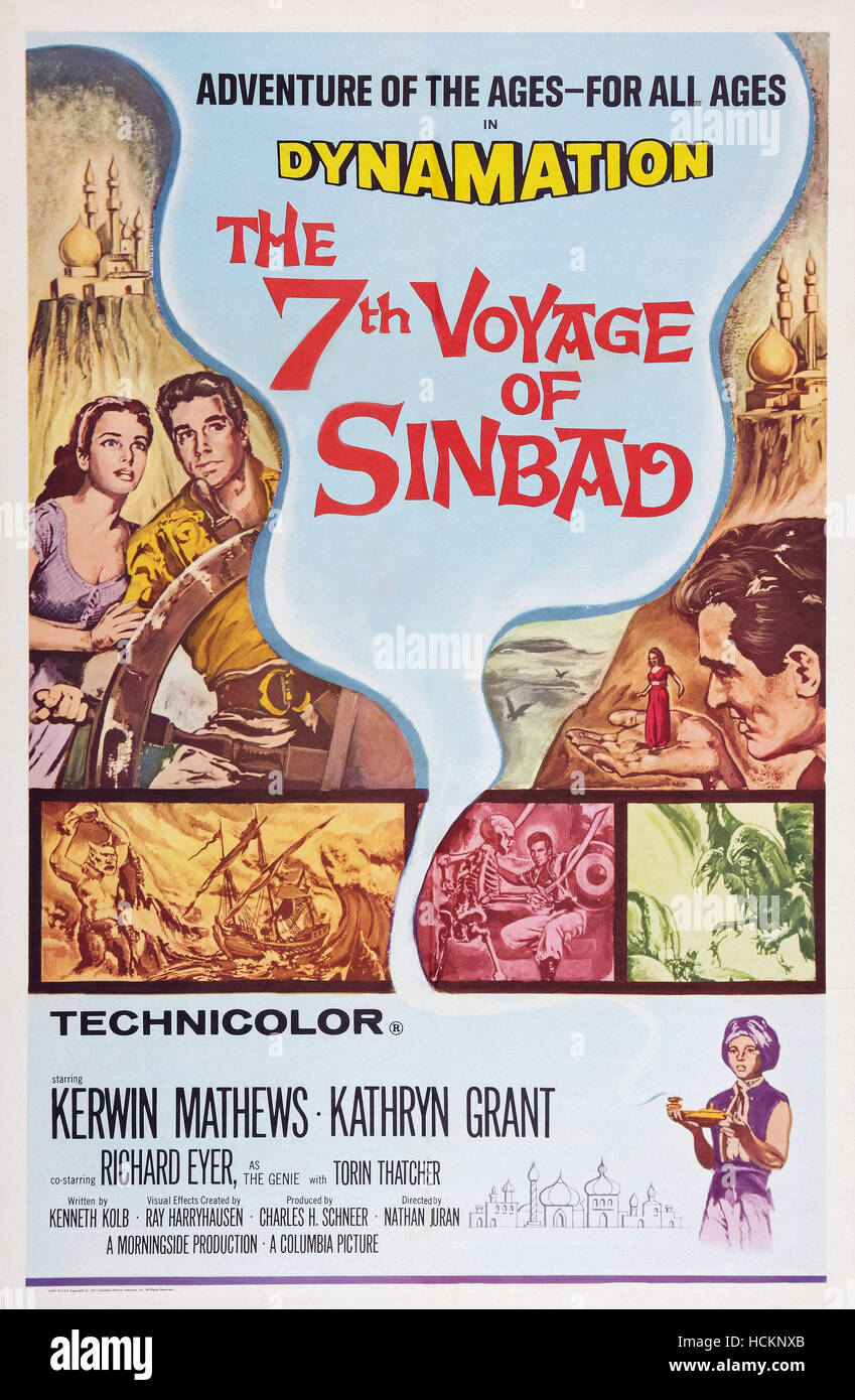 THE 7TH VOYAGE OF SINBAD, US poster art, from left: Kathryn Grant ...