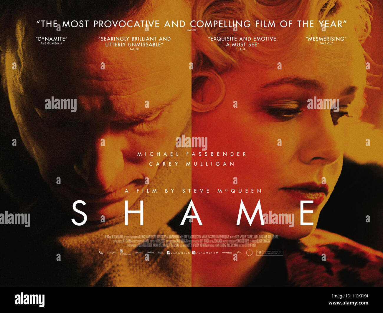 SHAME, British poster art, from left: Michael Fassbender, Carey ...
