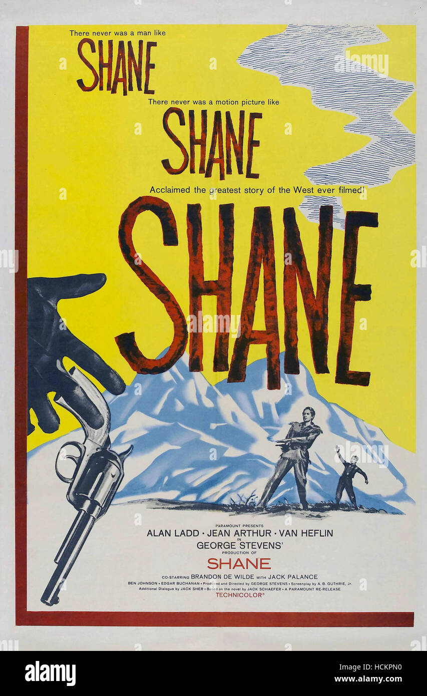 SHANE, in background, left to right: Alan Ladd, Brandon De Wilde, 1953 ...