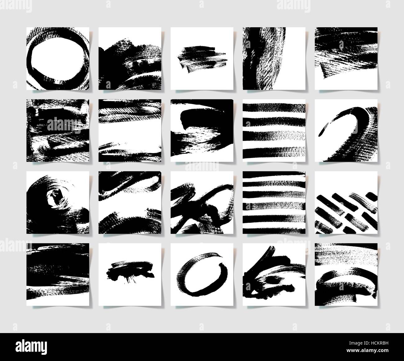 set of 20 black ink brushes grunge square pattern, hand drawing Stock ...