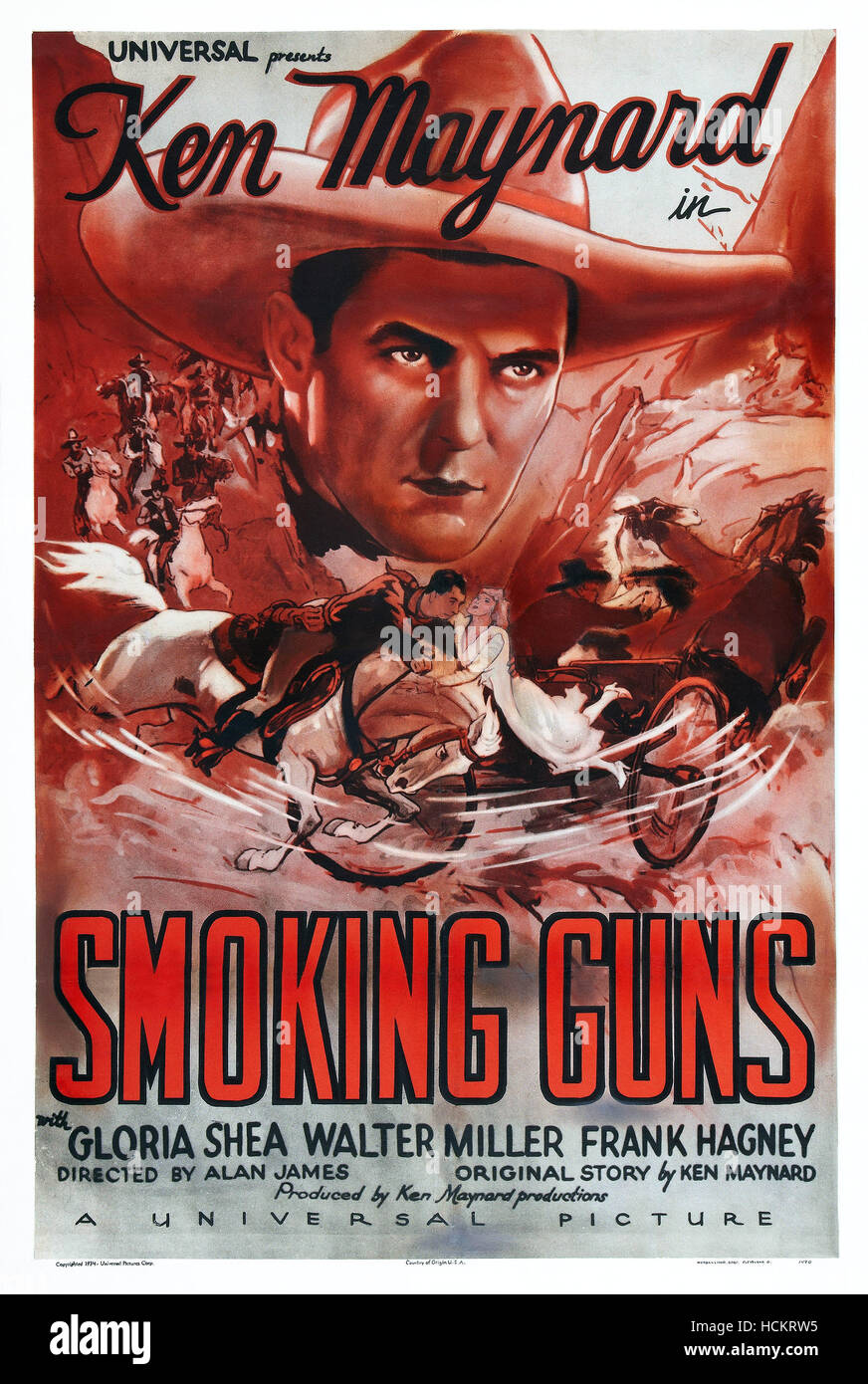 SMOKING GUNS, US poster art, top: Ken Maynard, 1934 Stock Photo - Alamy