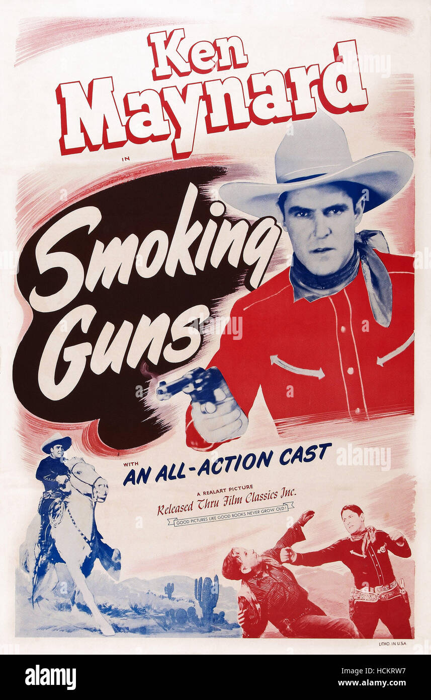SMOKING GUNS, poster art, top: Ken Maynard, 1934 Stock Photo - Alamy