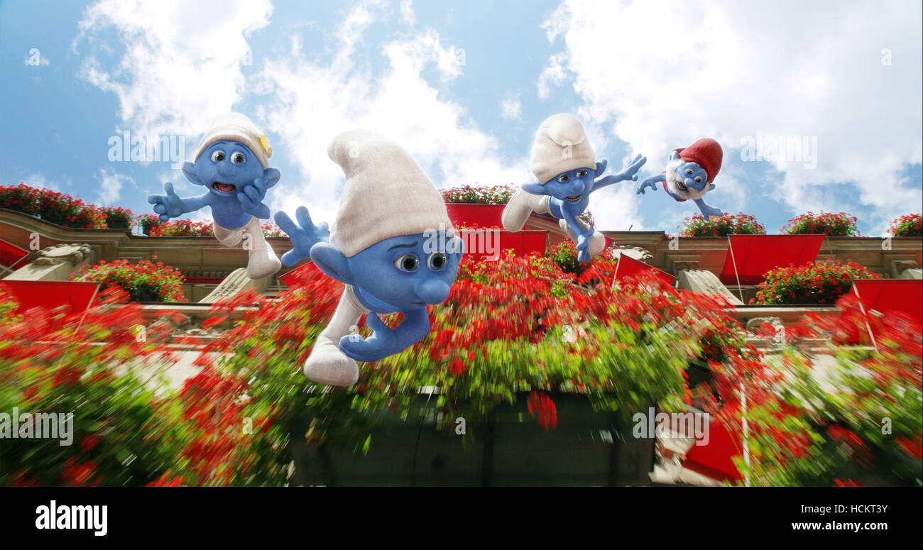 THE SMURFS 2, from left: Vanity (voice: John Oliver), Grouchy (voice ...