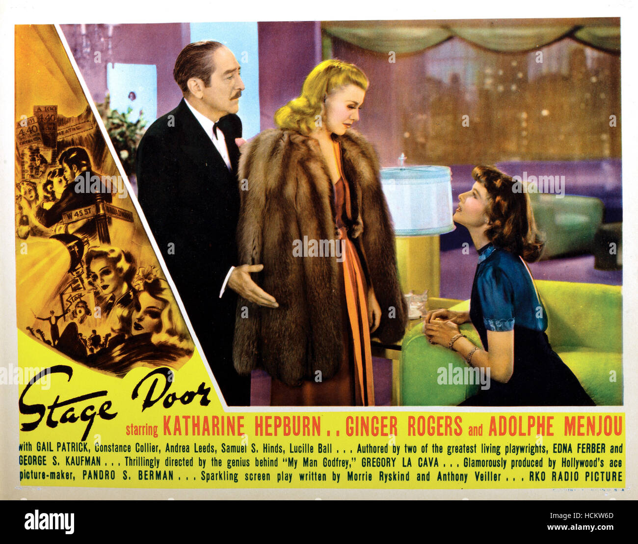 STAGE DOOR, lobbycard, Adolphe Menjou, Katharine Hepburn, Ginger Rogers ...