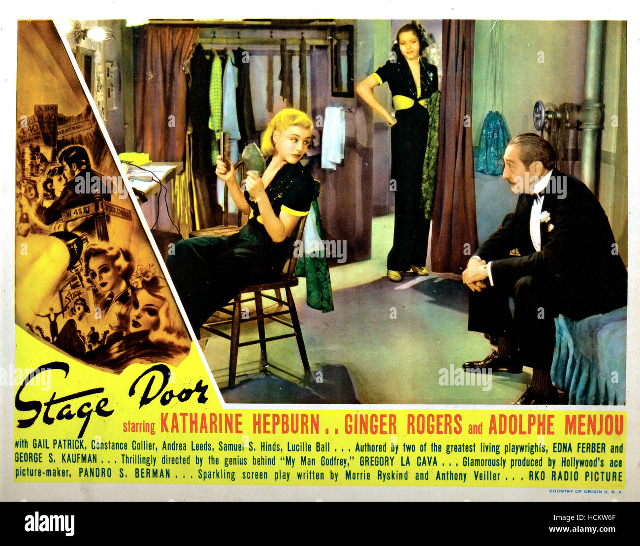 STAGE DOOR, lobbycard, Ginger Rogers, Ann Miller, Adolphe Menjou, 1937 ...