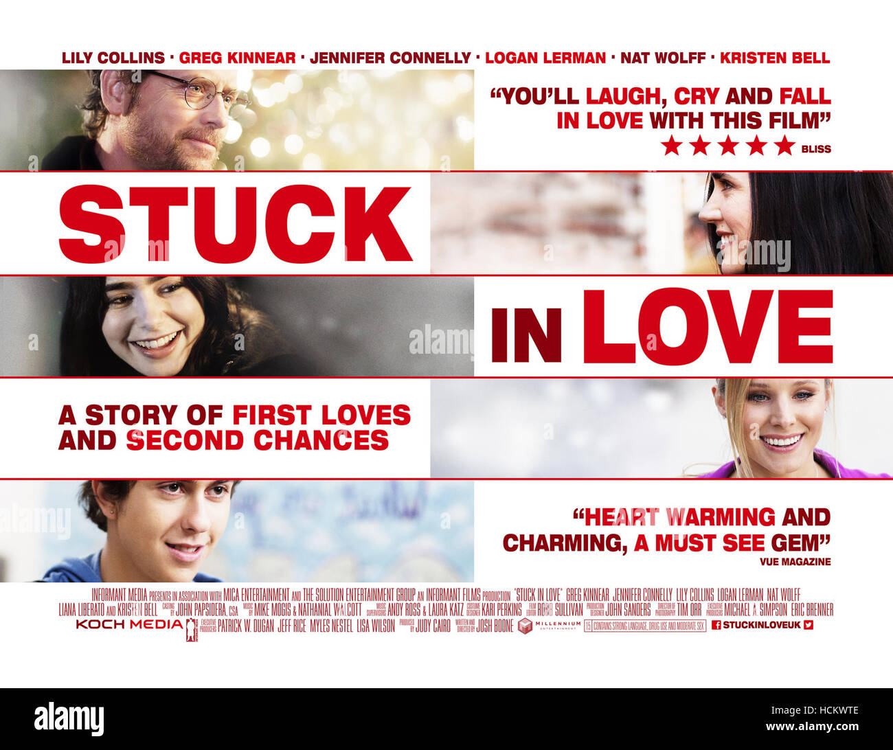 STUCK IN LOVE, British poster art, from top: Greg Kinnear, Jennifer Connelly, Lily Collins ...