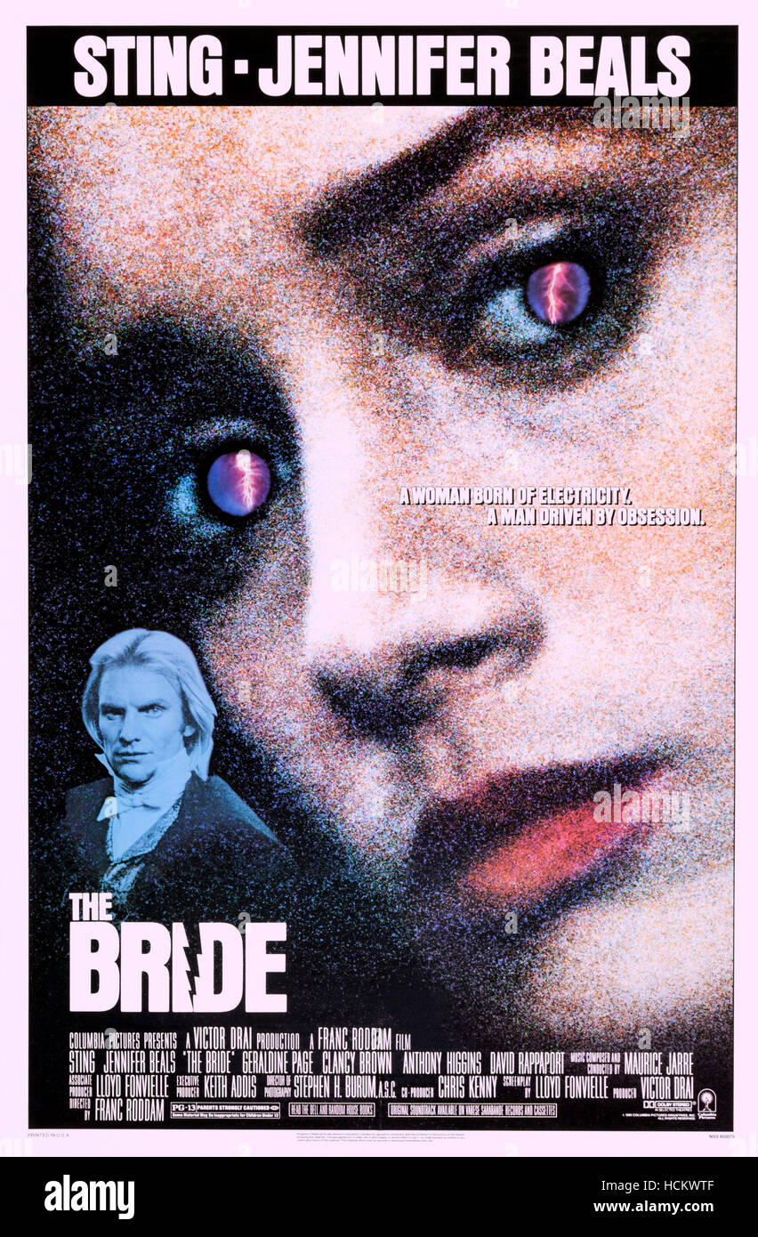 THE BRIDE, US poster art, from left: Sting, Jennifer Beals, 1985 ...