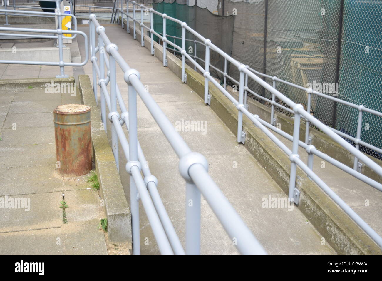 Long pathway in the street with metal railings to hold Stock Photo - Alamy